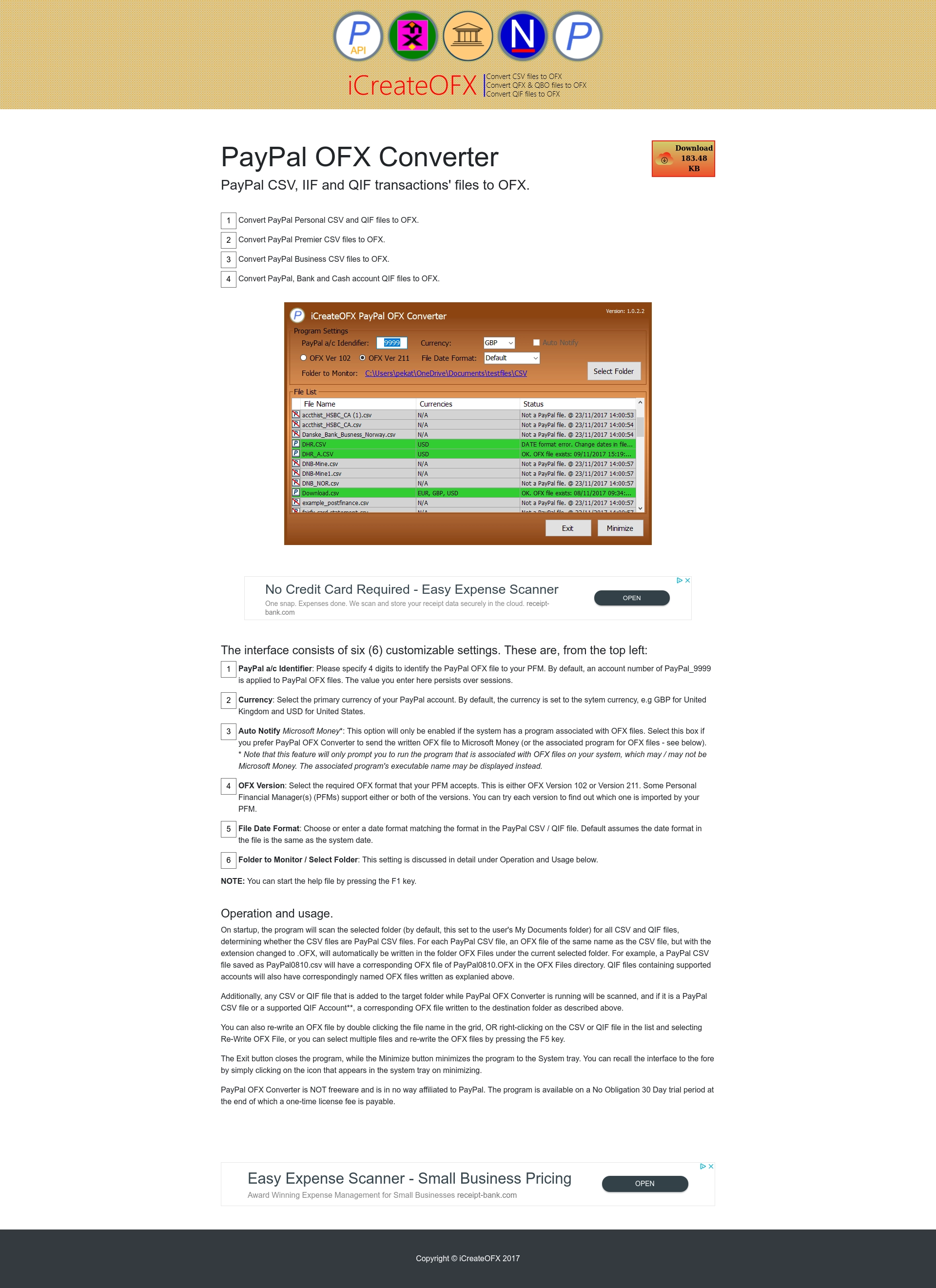 iCreateOFX PayPal CSV to OFX